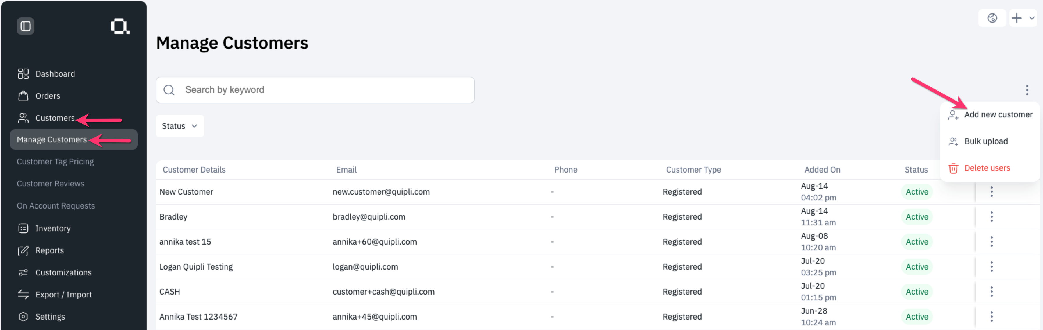 How to Add a New Customer Account – Quipli