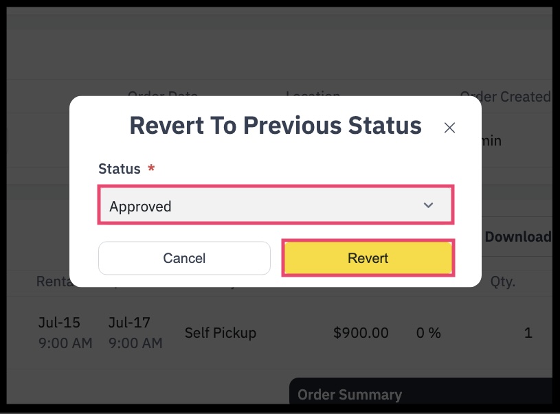 Revert orders to a previous status – Quipli